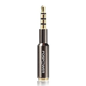 FosPower (1 Pack 3.5mm Male to Female Auxiliary Stereo Audio Headphone Jack AUX Adapter [4-Conductor TRRS | 24K Gold Plated Plug] for iPhone, Smartphones, Tablets, Speakers, Microphone & Card Readers