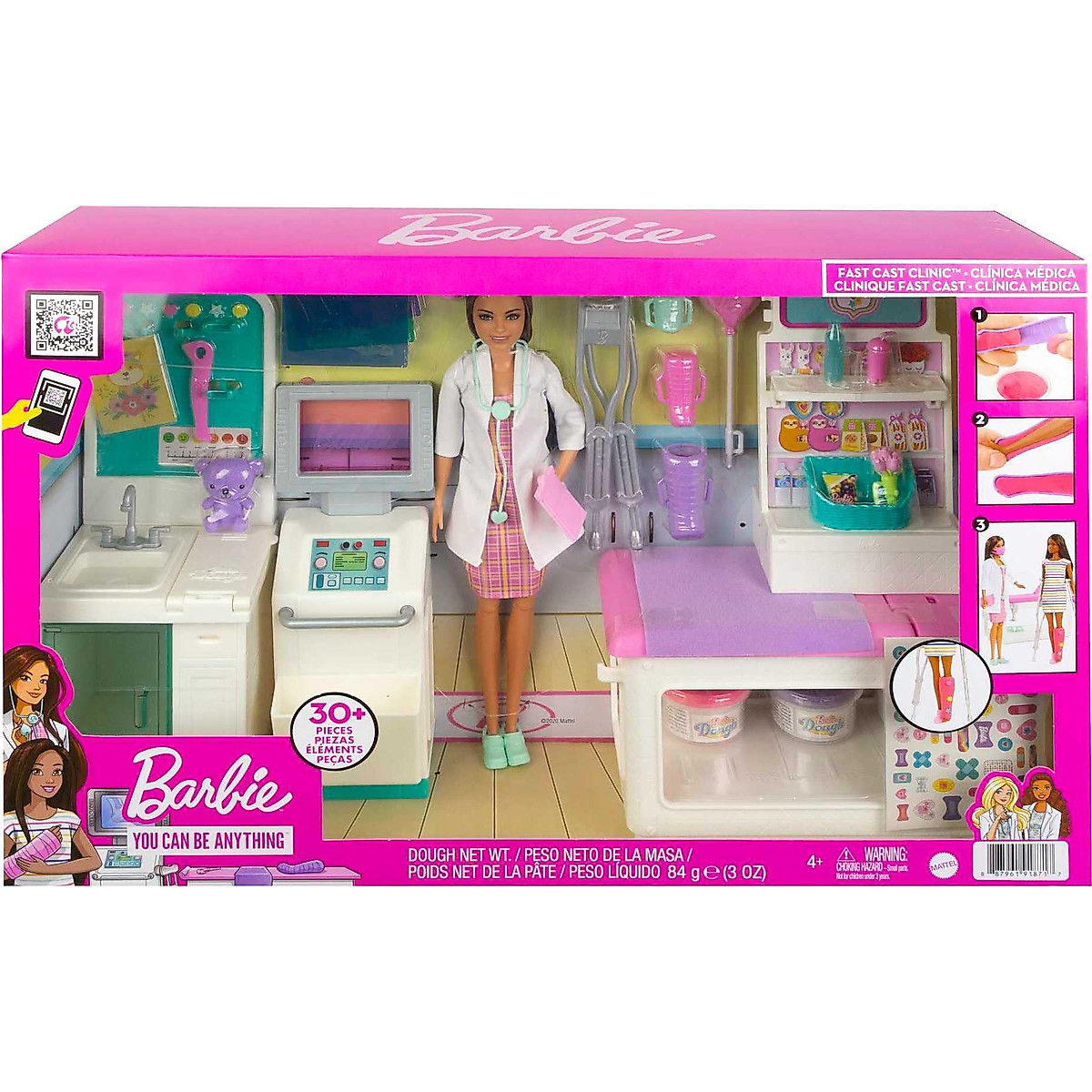 Barbie Careers Playset, Fast Cast Clinic with Brunette Doctor Fashion Doll, Furniture & 30+ Accessories Including Molds & Dough for Bandages