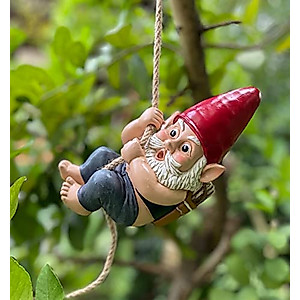 FICITI Funny Garden Gnomes Decorations, Archer Bowman Climbing Rope Hanging Gnome, Tree Hugger, Tree Decoration Ornaments, Outdoor Whimsical Gnome Statues – 8.5 inch