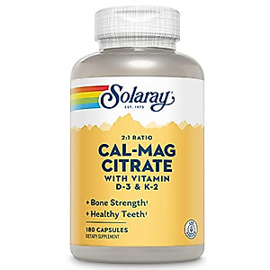 Solaray Cal-Mag Citrate 2:1 with D-3 & K-2 Capsules 180 Count