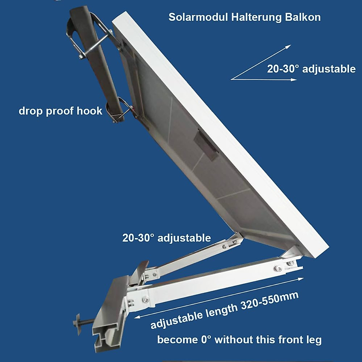 Solar Panel Mounting Brackets Balcony Power Station Holder for 2 Solar Panels Tilt Angle 0°20-30°