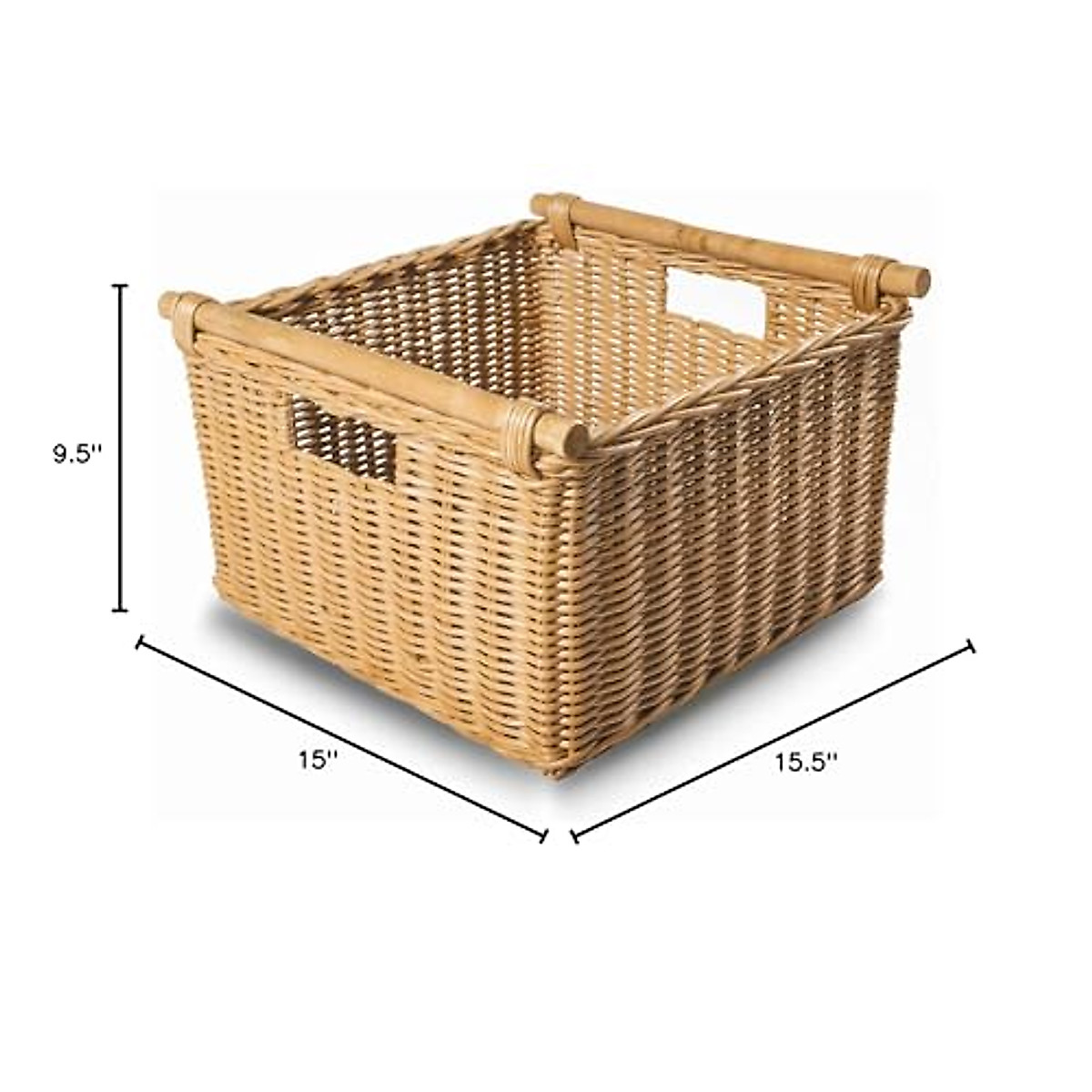 The Basket Lady Deep Pole Handle Wicker Storage Basket, Large, 15 in L x 15.5 in W x 9.5 in H, Sandstone