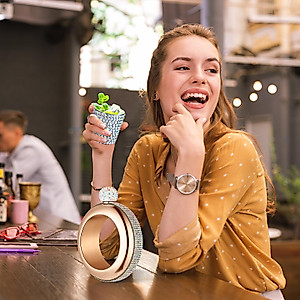 Tioncy 2 Set Rhinestone Bracelet 3.5 oz 304 Stainless Steel Bling Bangle Set with 2 Rhinestone Glass and Funnel for Women Girls Bachelorette Birthday Party Gift(Rose Gold)