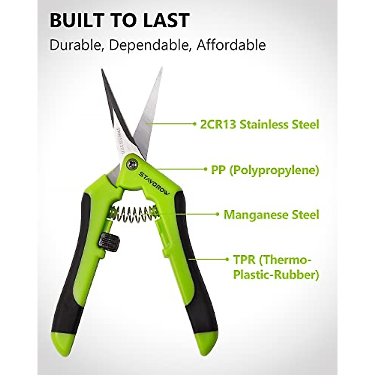 STAYGROW 2pcs 6.5" Pruning Shears for Gardening, Ultra Sharp Garden Scissors for Precise Cuts, Stainless Steel Bonsai Clippers with Spring Loaded, 6.5 Inch Garden Shears (1pc Straight & 1pc Curved)