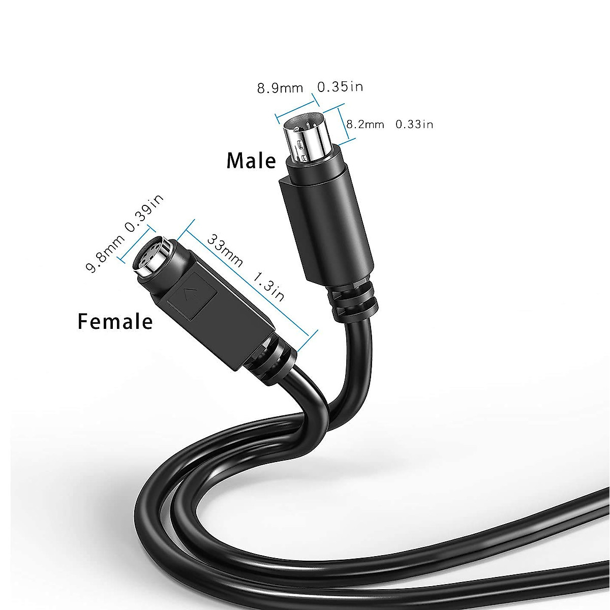 JUXINICE PS/2 Cable 6ft - Shielded Mini DIN 6-Pin Male to Male for PC Mouse & Keyboard - Black (PS/2 M/M 6FT 2M)