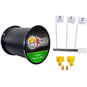 Extreme Dog Fence 16 Gauge Wire 500 Ft - Heavy Duty Pet Containment Wire + Flag Bundle - Compatible with Every In-Ground Fence System for Dogs - Heavy Duty Core Dog Containment System Wire