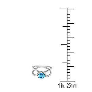 AoneJewelry 0.85 Carat 6MM Round Blue Topaz And Diamond Ring In 10K Solid Rose, White & Yellow Gold, Best Valentinesday Gift