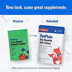 PetPlate Hip Hopping Soft Chews for Dogs, Hip and Joint Supplements, Organic and Human-Grade Ingredients, Mobility Support, Pet Supplies (Pack of 1, 9.8 Ounce)