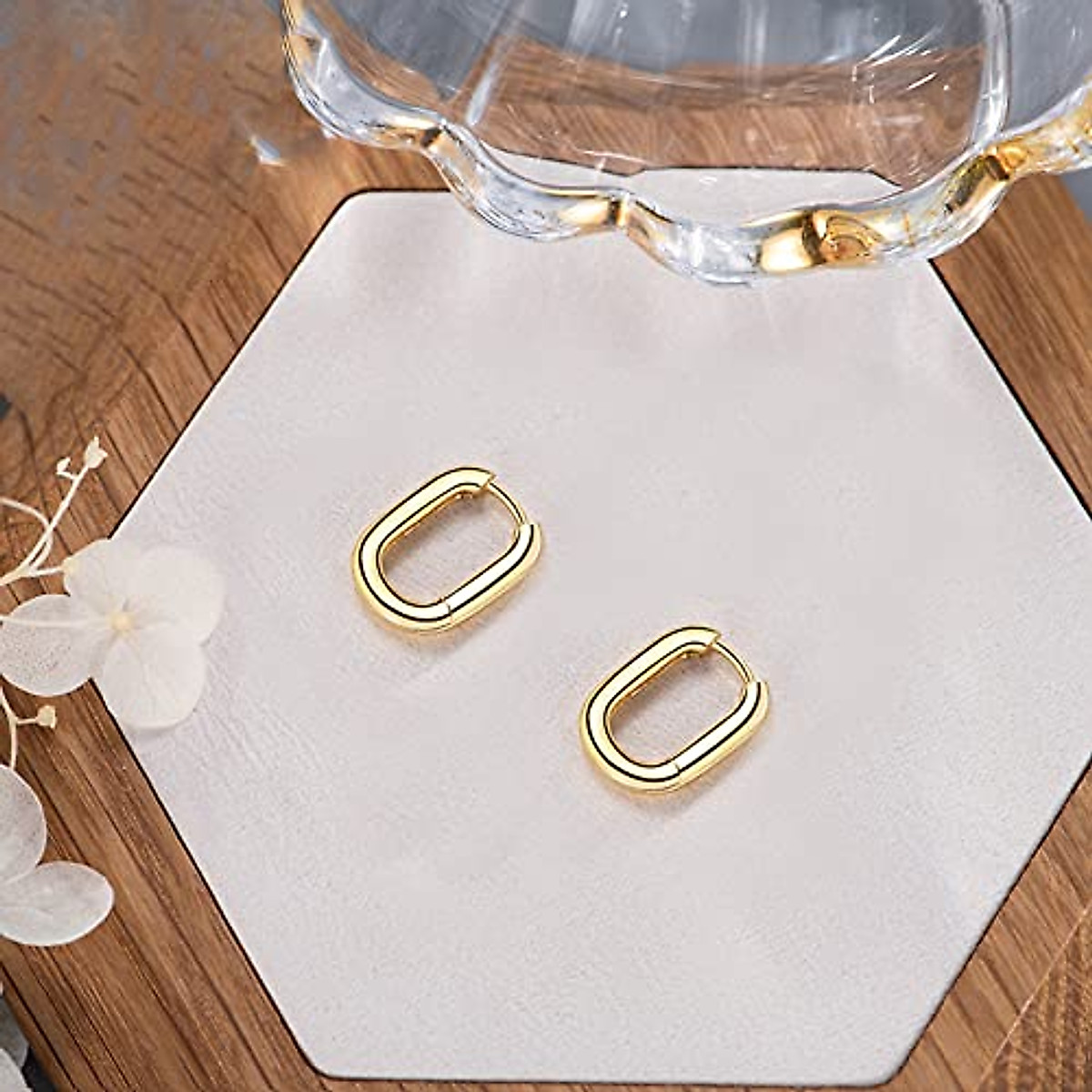 925 U Shape Hoop Earrings, Paperclip Link Chain Jewelry, Small Huggie Earrings for Women Gold