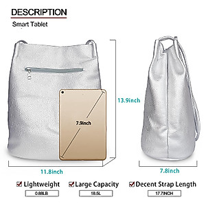 Silver Tote Bag for Women Metallic Purse Large Shoulder Handbags for Ladies Soft Leather Hobo Bucket Bags