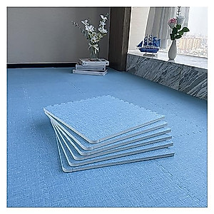 12 X 12 Inch Foam Floor Tiles - 100pcs - Interlocking Foam Padding with Linen Fabric Top for Exercise, Yoga, Playroom, Garage, Basement(Size:30x30x0.6cm,Color:Light Blue)