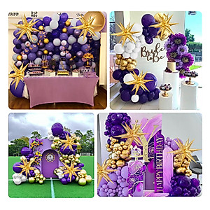 FOTIOMRG Purple and Gold Balloons Garland Arch kit with 3pcs Star Balloon, Metallic Gold Dark Purple White Balloons for Wedding Birthday Baby Shower Anniversary 2024 Graduation Party Decorations