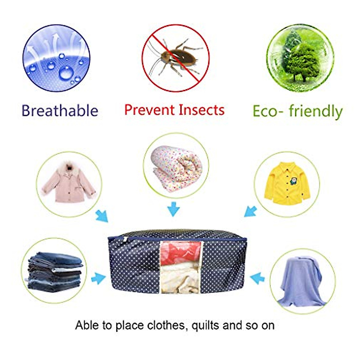 Rainbow-Lee Large Capacity Storage Bags Pack of 3, Pillow Beddings/Blanket Clothes Organizer Storage Containers with Zippers, Underbed Storage Bag with Clear Window for Comforters, Blanket, Duvet