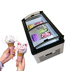 Vaseni Commercial Ice Cream Freezer Display Case, Glass Top Ice cream Showcase Countertop Gelato Display with 6 Square Storage Baskets, 6.35 cu.ft Capacity