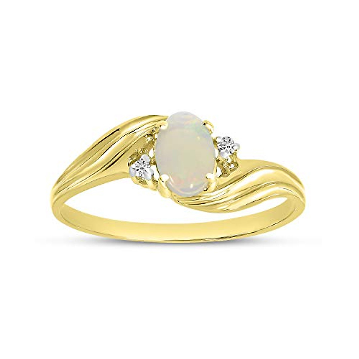 Jewels By Lux 10k Yellow Gold Genuine Birthstone Solitaire Oval Opal And Diamond Wedding Engagement Ring - Size 8 (1/5 Cttw.)