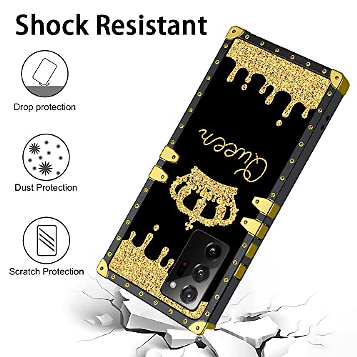 LSL Compatible with Samsung Galaxy Note 20 Ultra 5G Square Phone Case, Queen Golden Crown Luxury TPU Plating Corner Shockproof Protection Cover for Women Girls, for Samsung Galaxy Note 20 Ultra 5G