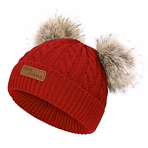 Baby Beanie Hat Double Pom Pom Toddler Beanies Knit Infant Winter Hat Caps for Boys Girls Red One Size