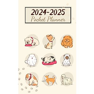 2024 2025 pocket planner: 2 year Pocket Calendar January 2024 to December 2025 | Cute Dogs