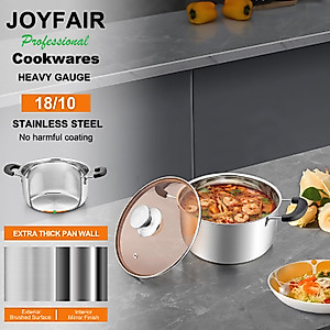 Joyfair 4Qt Stockpot, 18/10 Stainless Steel Stock Pot with Visible Lid, Heavy Duty Cookware For Home Kitchen and Restaurant Cooking Spaghetti/Boiling Soup/Stewing Beef, Rust-free & Dishwasher Safe