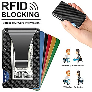 REGC Slim Wallet for Men, Metal Money Clip Wallet, RFID Blocking Minimalist Wallet, Pocket Cash Credit Card Holder for Men (Old Elastic, Carbon Fiber)