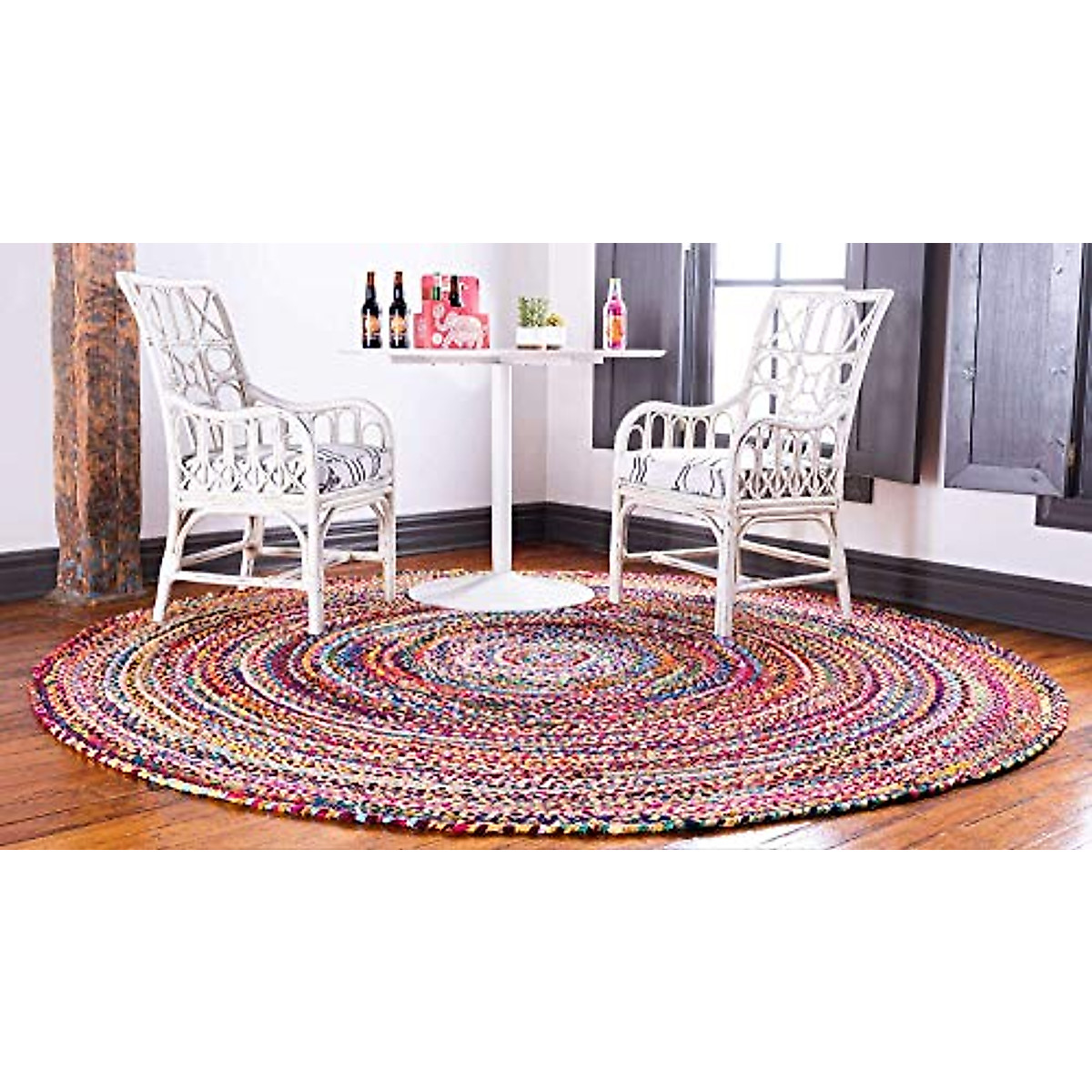 Unique Loom Braided Chindi Collection Area Rug - Layer (3' 3" Round, Multi/ Blue)