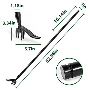 OOir onOO High Hardness Weed Pulling Tool - Manual Stand Up Weed Puller with 48" Metal Handle & 4-Claw Steel Head Design - Easily Remove Weeds Without Bending or Kneeling