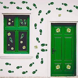 60 Pieces St. Patrick's Day Leprechaun Footprints Floor Stickers Removable Shamrock Foot Stickers Decorations Floor Decals Stickers for Window Walls Shamrock Party Favors Supplies Decoration