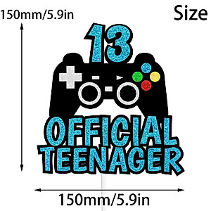 13th Official Teenager Cake Topper Decorations - Birthday Theme Picks Cheers To 13 Years Old Game Party Decoration Handmade Black Gold Red Blue Glitter- LIANGSS