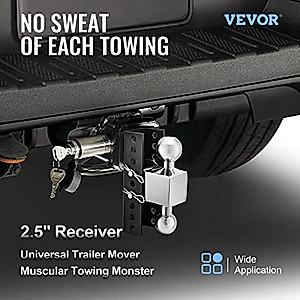 VEVOR Adjustable Trailer Hitch, 6" Rise & Drop Hitch Ball Mount 2.5" Receiver Hollow Tube 14,000 LBS Rating, 2 and 2-5/16 Inch Stainless Steel Balls w/Key Lock, for Automotive Trucks Trailers Towing