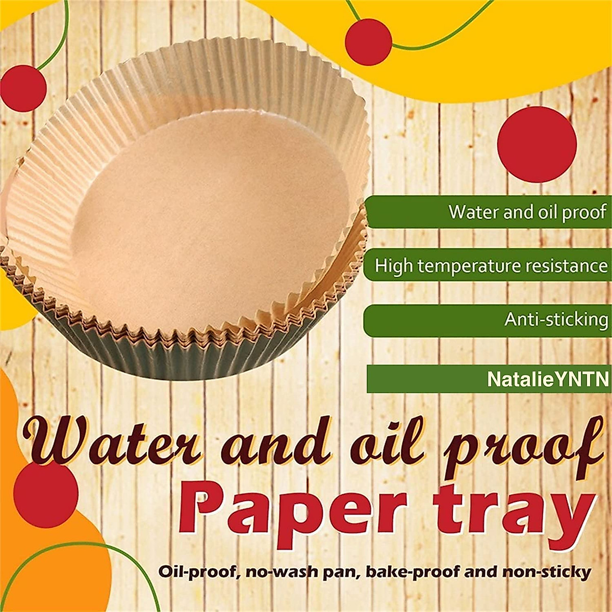 Airfryer parchment paper l Nordic unbleached Liners 9 inch [50pcs] Steamer sheets l non-stick basket mat for frying pans, crockpot, oven, baking, Steaming Made in Norway