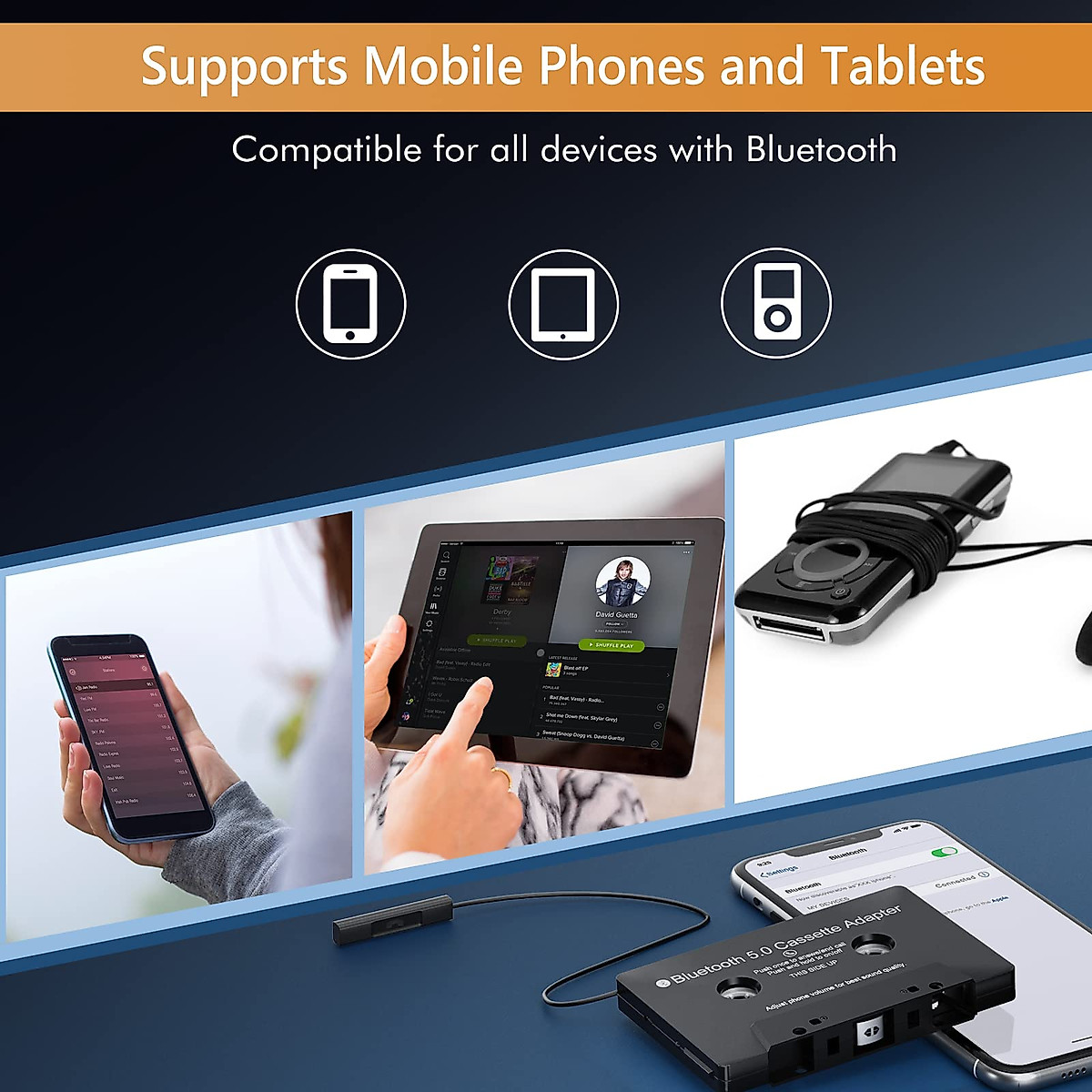 DIGITNOW Car Audio Cassette Receiver, Bluetooth 5.0 Cassette Aux Adapter for Listening Mobile Phone Music and Car Voice Handsfree, Black