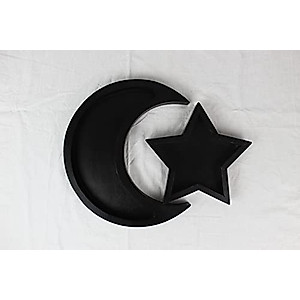 T one woods Wooden Tray for Crystal | Wooden Tray for Stones | Wooden Crystal Organizer | Wooden Moon Tray | Tray for Jewellery | Organizer for Stone (Moon&Star-Black)