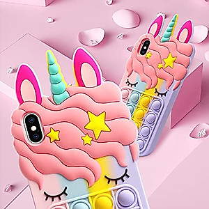 HoneyAKE Fidget Toys Phone Case for iPhone XS iPhone X Case Bubble Bumper Protective Soft Silicone Shockproof Stress Reliever Pop Fun Phone Cover Shell Women Girls Case for iPhone X/XS 5.8Inch,Rainbow