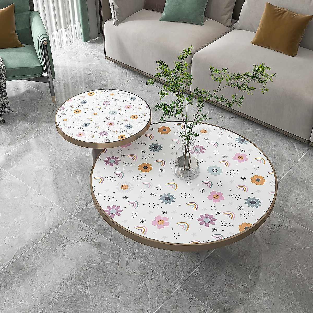 CHIHUT Boho Rainbow Peel and Stick Wallpaper - Watercolor Cute Flowers Stars Contact Paper for Kids - Self Adhesive Removable Wall Decals for Girls Bedroom Cabinets Walls 17.7"x100"