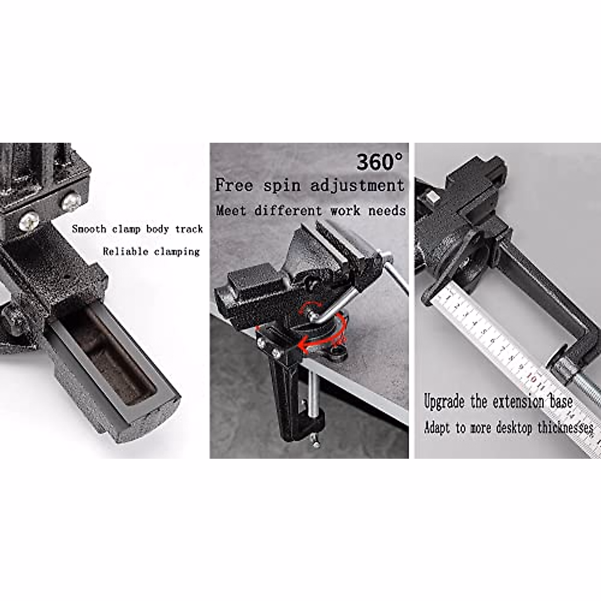 Dual-Purpose Combined Bench Vise or Table Vise, multifunctional jaw, Universal Rotate 360° Work Clamp-On Visewith Quick Adjustment, 3.3" black