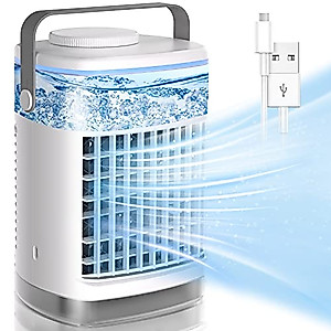 Portable Air Conditioners, Personal Evaporative Air Cooler with 4 Wind Speed & LED Light, Top Fill 700ML Mini Air Conditioner, Small Desktop Quiet Cooling Fan for Room, Office, Car, Outdoor