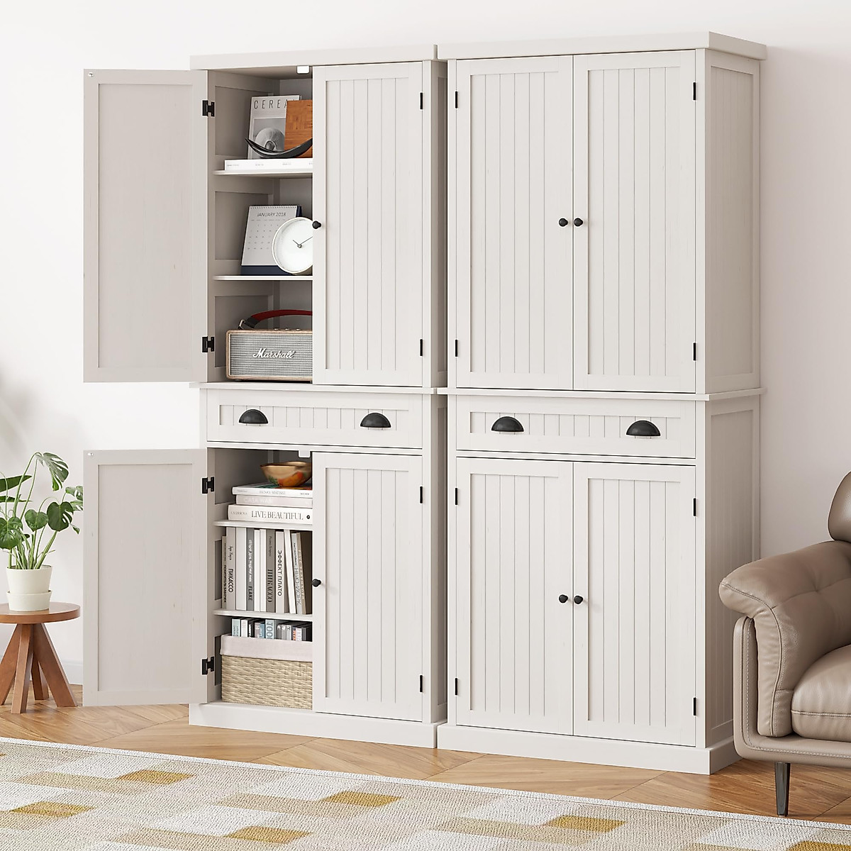 Function Home 72" Kitchen Pantry Cabinet, Tall Storage Cabinet, Freestanding Cupboard with Drawer and Adjustable Shelves, Pantry Cabinets for Kitchen Bathroom Living Room, White