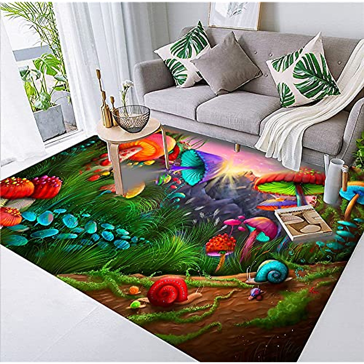 LGGQQW Psychedelic Forest Mushroom Area Rugs,Hippie Mushroom catpets for yogo livingroom Bedroom