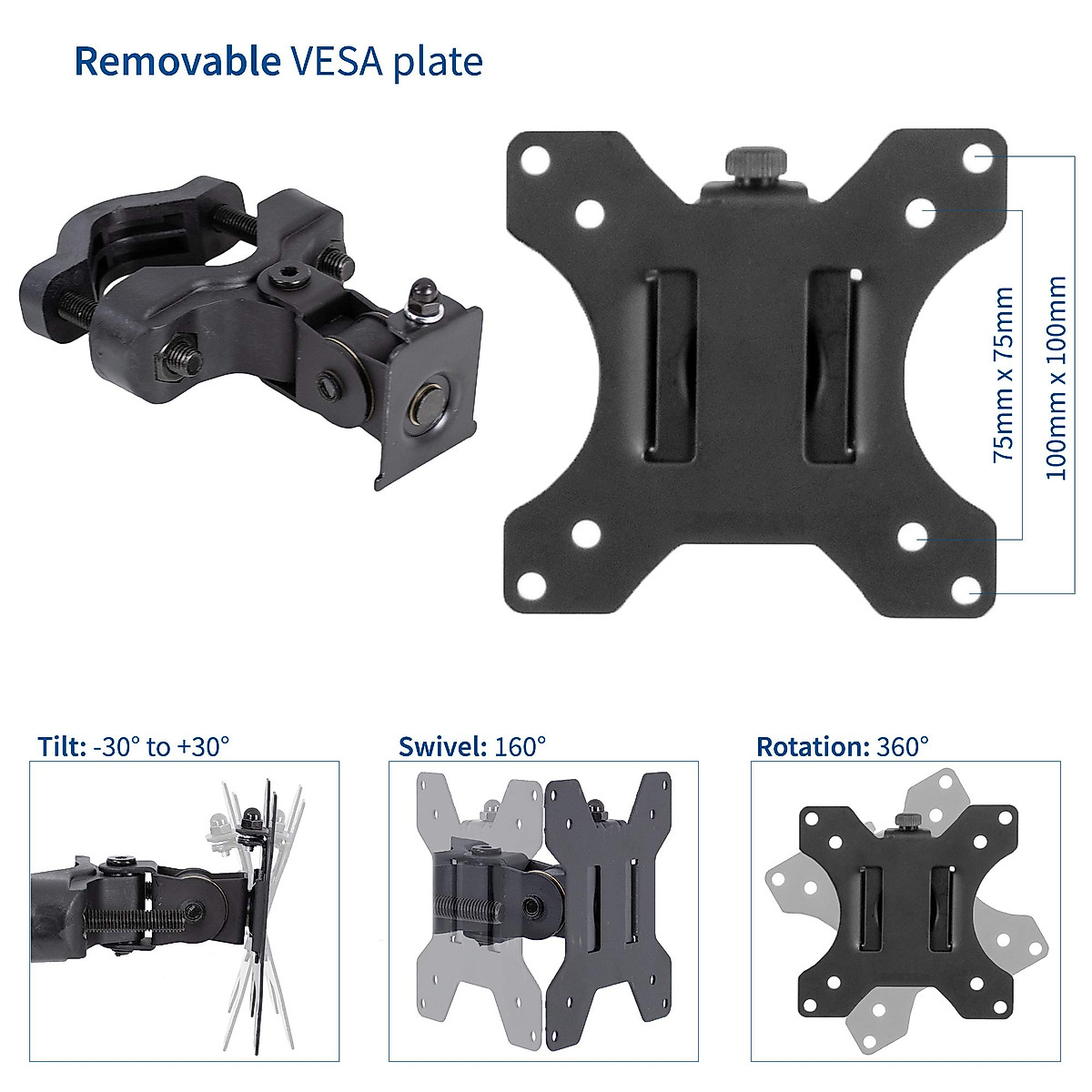 VIVO Steel Universal Bracket Pole Mount with Removable 75mm and 100mm VESA Plate, Fits up to 30 inch Screens, Black, MOUNT-POLE01