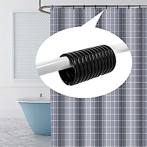 Qulable Shower Curtain Rings-12 Pack- Plastic Shower Curtain Hooks O-Shaped Rings Hook Glide Easily on Bathroom Shower Rod(Black)