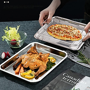 Stainless Steel Air Fryer Basket for Oven, Air Fryer Crisper Tray & Basket with Tongs, 12.8" x 9.6" x 2.3" Oven Air Fry Mesh Basket Set, Oven Air Fryer Basket Set for Chicken/Roasting/French Fry