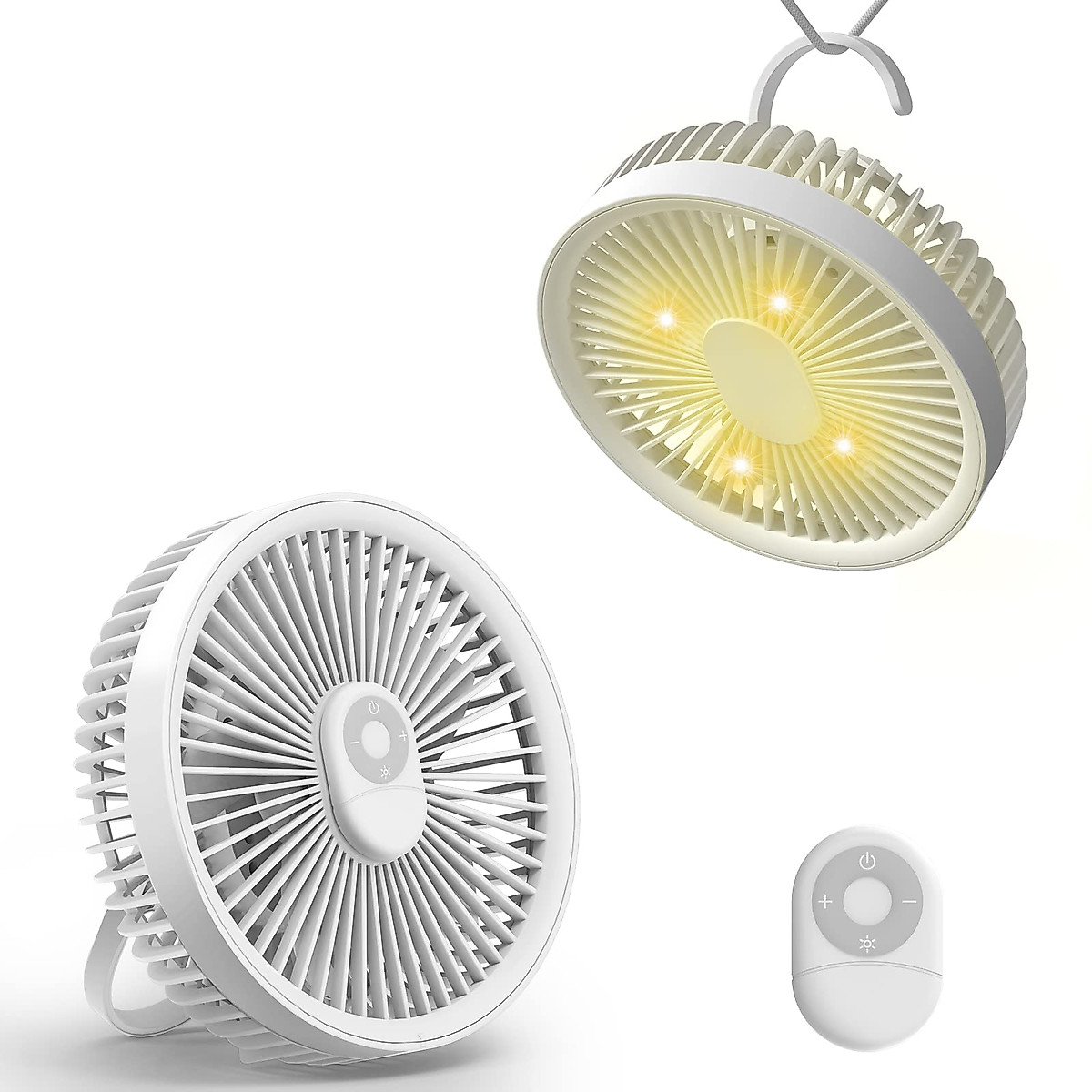 5000mAh Portable Camping Fan with LED Lights, 7 Inch Small Desk Fan Rechargeable Personal Fan, Battery Operated USB Powered Fan with 3 Speeds for Home Office Car RV Picnic Tents Camping Accessories