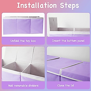 Extra Large Toy Box, Toy Storage Organizer with Lid, Oxford Fabric Collapsible Sturdy Toy Chest Bins Baskets for Livingroom,Playroom, Nursery, Bedroom, Closet (Purple)