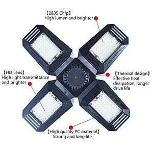 Deformable LED Garage Lights - 12000 Lumen 6500K Daylight 120W, Four Leaf Garage Organization Ceiling Lighting