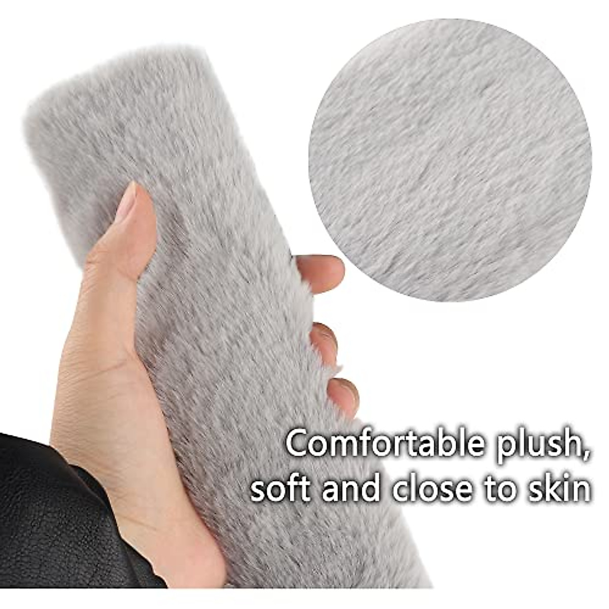 2PCS Fluffy Seat Belt Cushion - Extra Soft Rabbit Faux Fur for Seatbelt Covers - Great for Cold Weather,Car Seat Strap and Backpacks Comfort (Grey)