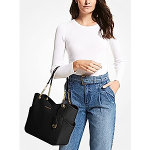 Michael Kors Women's Jet Set Travel Large Chain Shoulder Bag (Large, Black/Gold)