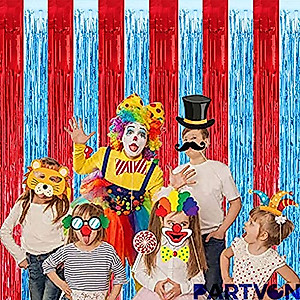 Circus Carnival Red Blue Tinsel Foil Fringe Curtains - Dr Seuss Birthday Dr. Suess Cat in The Hat Theme Party Indoor Outdoor Decoration Photo Props Backdrops Nurse Graduation Party Supplies