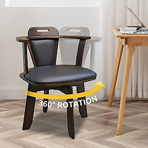 ZMYCZ Swivel Dining Chairs, Desk Chair, Mid Century Modern Swivel Accent Chair with Arms, Faux Leather Solid Rubber Wood 360° Swivel Home Desk Chair for Living Room Bedroom, 29" H (Brown)