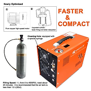 Spritech VE3 PCP Air Compressor,Auto-Stop 4500Psi/30Mpa Oil/Water-Free Air Gun and Paintball Tank Pump with Water/Oil Separator,Built-in Power Adapter(110V AC or 12V Car Battery)