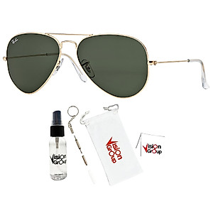 Ray-Ban RB3025 Metal Aviator Sunglasses + Vision Group Accessories Bundle,unisex-adult (Arista/Crystal Green, 58)